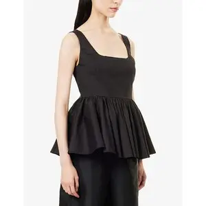 REEM ALKANHAL Detachable Sleeves Peplum Cotton-blend Top