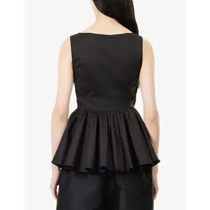 REEM ALKANHAL Detachable Sleeves Peplum Cotton-blend Top