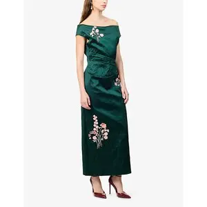 Erdem Floral-embroidered Satin Maxi Dress