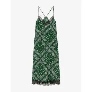 Zadig&Voltaire Graphic-print Silk Midi Dress With Lace Trim - Meadow