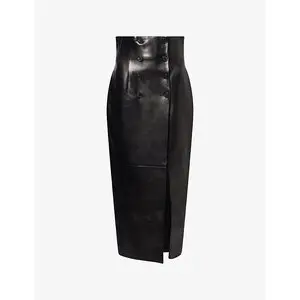 Khaite Luiza Buttoned Leather Midi Skirt - Black