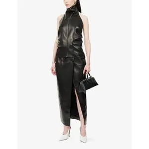Khaite Luiza Buttoned Leather Midi Skirt