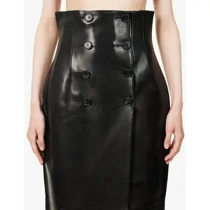 Khaite Luiza Buttoned Leather Midi Skirt
