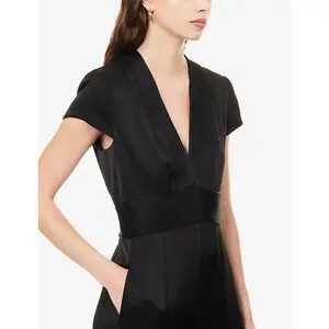 ME+EM Pintucked V-neck Satin Jumpsuit