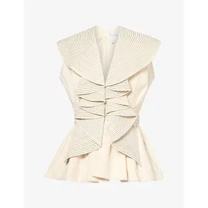 Mona Alshebil Ruffled Trim Collared Sleeveless Top