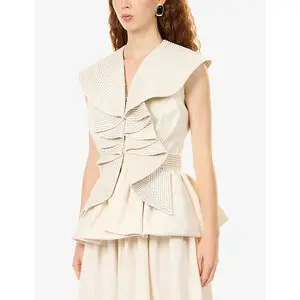 Mona Alshebil Ruffled Trim Collared Sleeveless Top