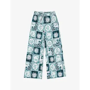 RO&ZO Zodiac-print Wide-leg Woven Trousers - Blue