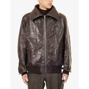Rick Owens High-neck Leather Bomber Jacket - Grease