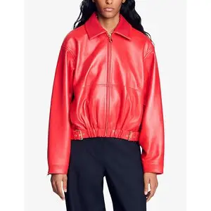 Sandro Elasticated-hem Leather Jacket
