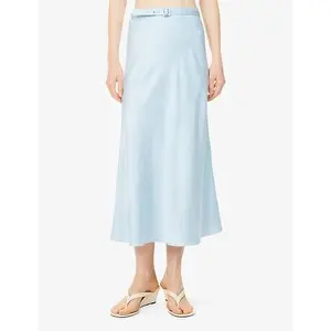 Anna October Belted Satin Midi Skirt