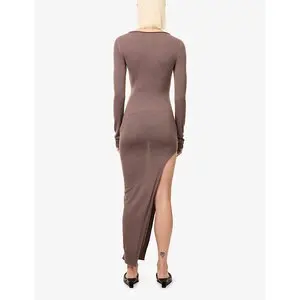 Rick Owens Long Sleeve Slit Wool Maxi Dress