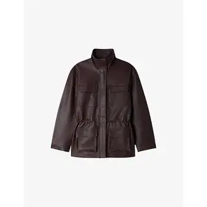 Sandro High-neck Four-pocket Leather Jacket - Bordeaux