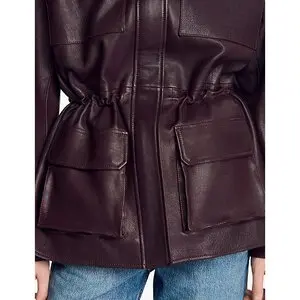 Sandro High-neck Four-pocket Leather Jacket
