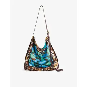 Dries Van Noten Large Scarf Print Woven Shoulder Bag - Brown