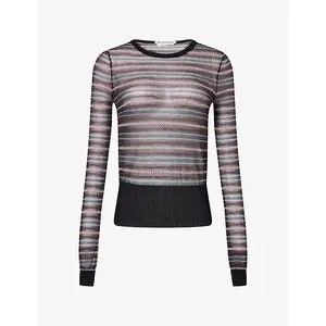 JW Anderson Sheer Striped Cotton And Wool Blend Top - Black