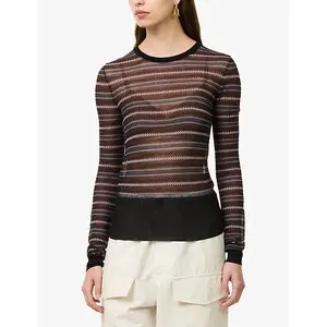 JW Anderson Sheer Striped Cotton And Wool Blend Top - Black