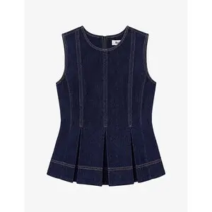 RO&ZO Sleeveless Peplum Hem Denim Top
