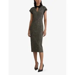 REISS Ava Tailored Contrast Collar Stretch Woven Midi Dress