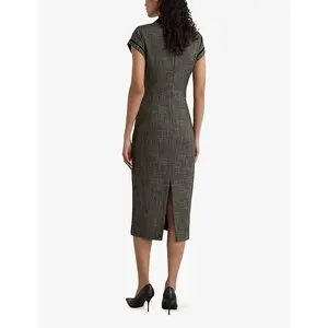 REISS Ava Tailored Contrast Collar Stretch Woven Midi Dress