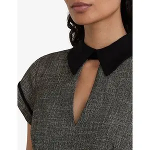 REISS Ava Tailored Contrast Collar Stretch Woven Midi Dress