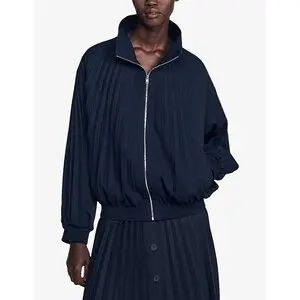 Sandro Pleated Zip-up Wool-blend Jacket
