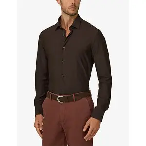 Boggi Milano Slim-fit Long-sleeved Stretch-woven Shirt - Dark Brown