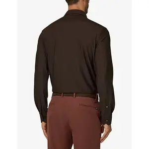 Boggi Milano Slim-fit Long-sleeved Stretch-woven Shirt - Dark Brown