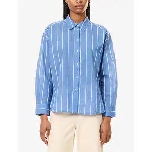 ME+EM Striped Cotton-blend Shirt With Removable Scarf