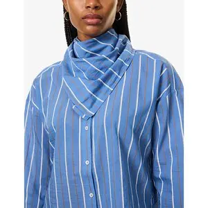ME+EM Striped Cotton-blend Shirt With Removable Scarf