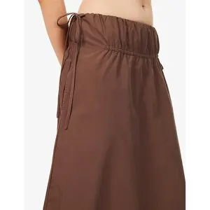 DAMSON MADDER Cotton Midi Skirt With Adjustable Waist - Choc