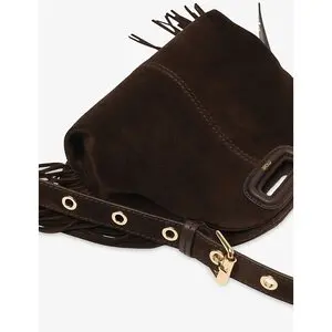 Maje Miss M Mini Suede Shoulder Bag - Dark Brown