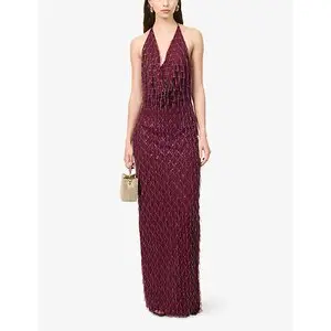 ROTATE BY BIRGER CHRISTENSEN Halterneck Open-back Sequin-embellished Maxi Dress