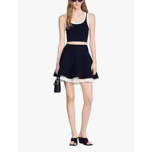 Sandro Flared Elasticated-waist Knitted Mini Skirt