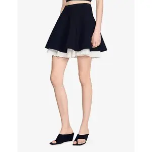 Sandro Flared Elasticated-waist Knitted Mini Skirt