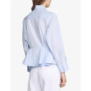Sandro Striped Peplum Hem Cotton Shirt