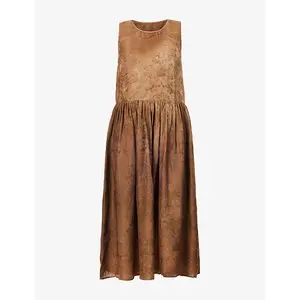 UMA WANG Sleeveless Floral Woven Midi Dress - Mustard