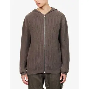 Rick Owens Rib-knit Zip-up Hoody - Dark Dust