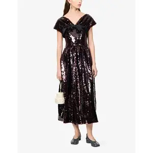 Simone Rocha Gathered Sleeve Sequin Embellished Midi Dress
