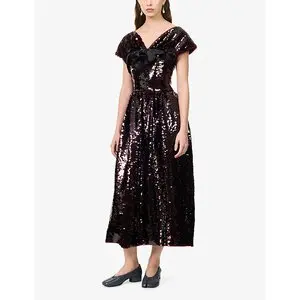Simone Rocha Gathered Sleeve Sequin Embellished Midi Dress