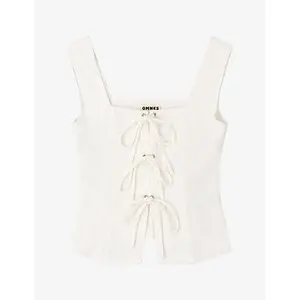 OMNES Tie-front Linen-blend Top - White