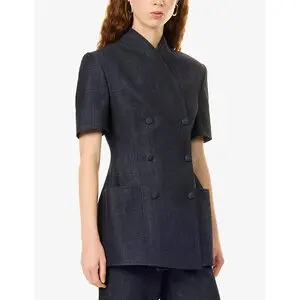 Mona Alshebil Hourglass Double-breasted Denim Blazer
