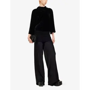Rick Owens Long-sleeve Draped Velvet Silk-blend Top