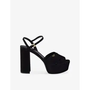Prada Suede Criss-cross Platform Heeled Sandals With Ankle Strap - Black