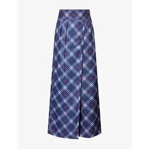 ARAM Pleated Monogram Print Tweed Wide-leg Trousers - Blue