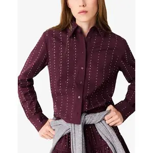 Maje Cropped Rhinestone-embellished Stretch Cotton-blend Shirt