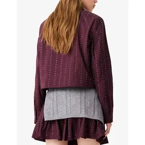 Maje Cropped Rhinestone-embellished Stretch Cotton-blend Shirt