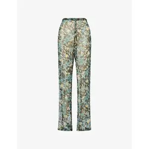 Dries Van Noten Pachas Floral-print Pleated Woven Trousers - Sky