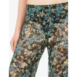 Dries Van Noten Floral-print Pleated Woven Trousers - Sky