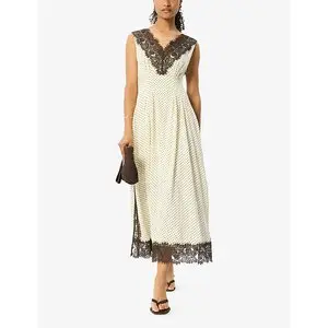 Whistles Polka-dot Lace-trim Woven Maxi Dress
