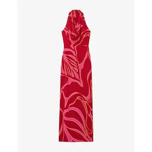 RO&ZO Floral Print Halterneck Woven Maxi Dress - Red